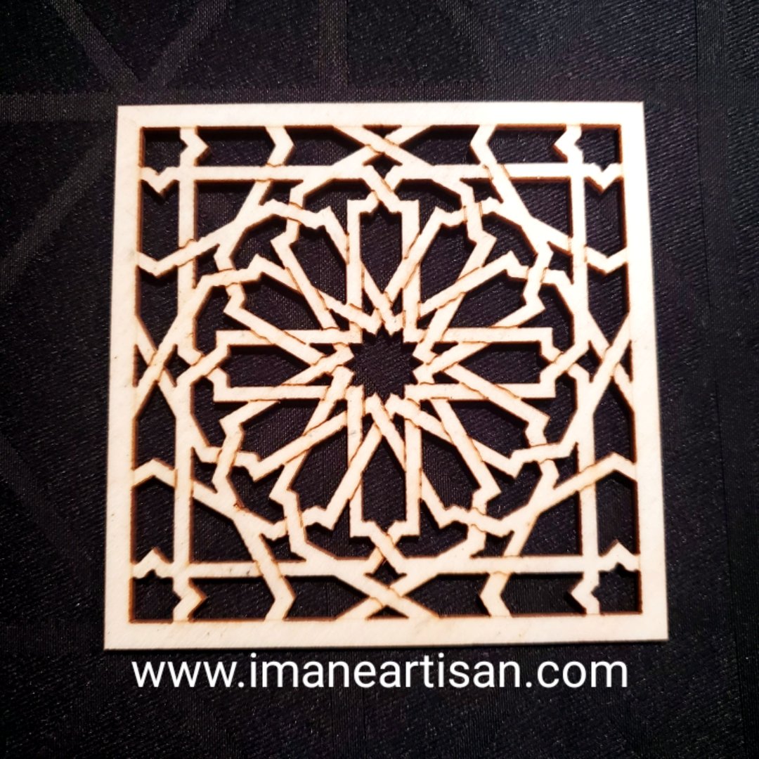 S-001/ Moroccan Arabesque Square / Carved Wood / Laser Cut Wood / geom ...